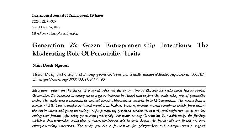 Generation Z's Green Entrepreneurship Intentions: The Role of ...