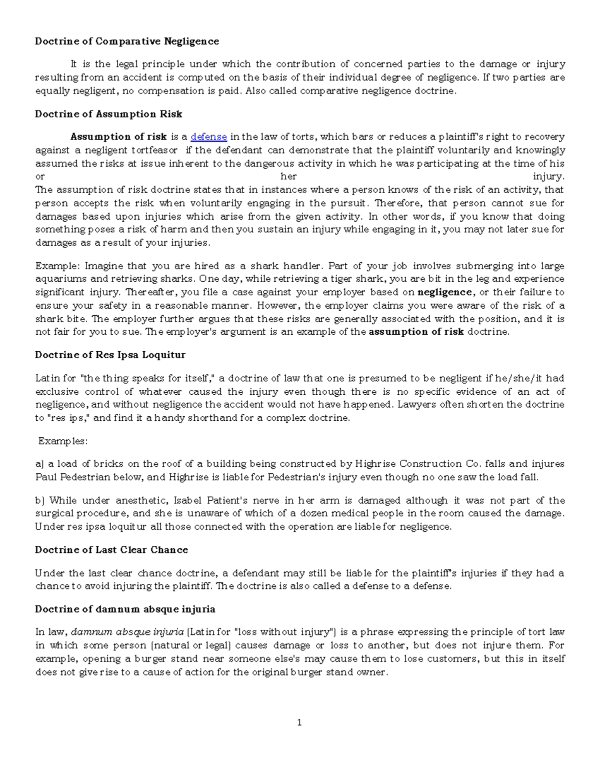 Comparative Negligence and Assumption of Risk: Legal Doctrines ...