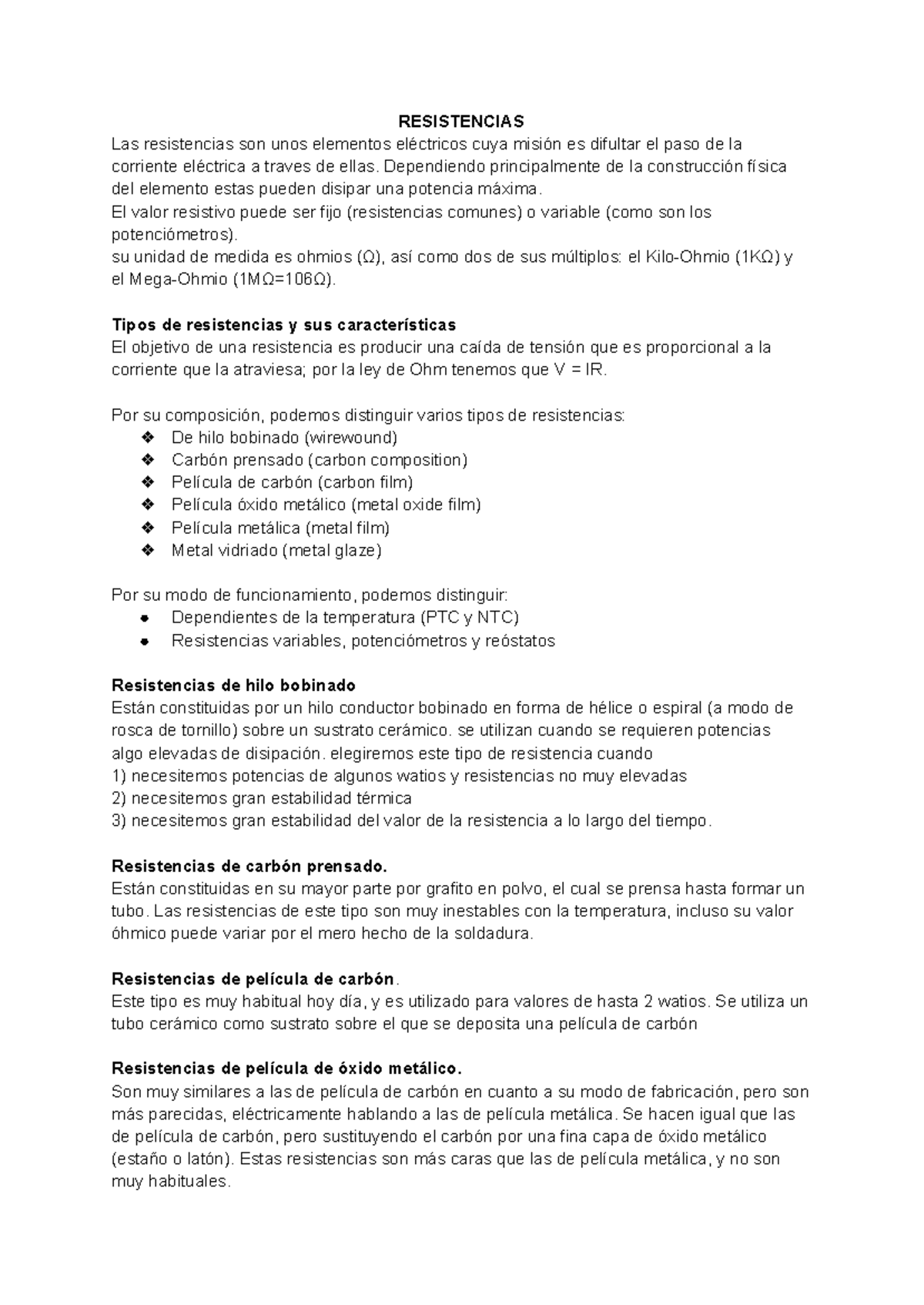Electrónica - Introducción y Tipos de Resistencias (ELECTR 101) - Studocu