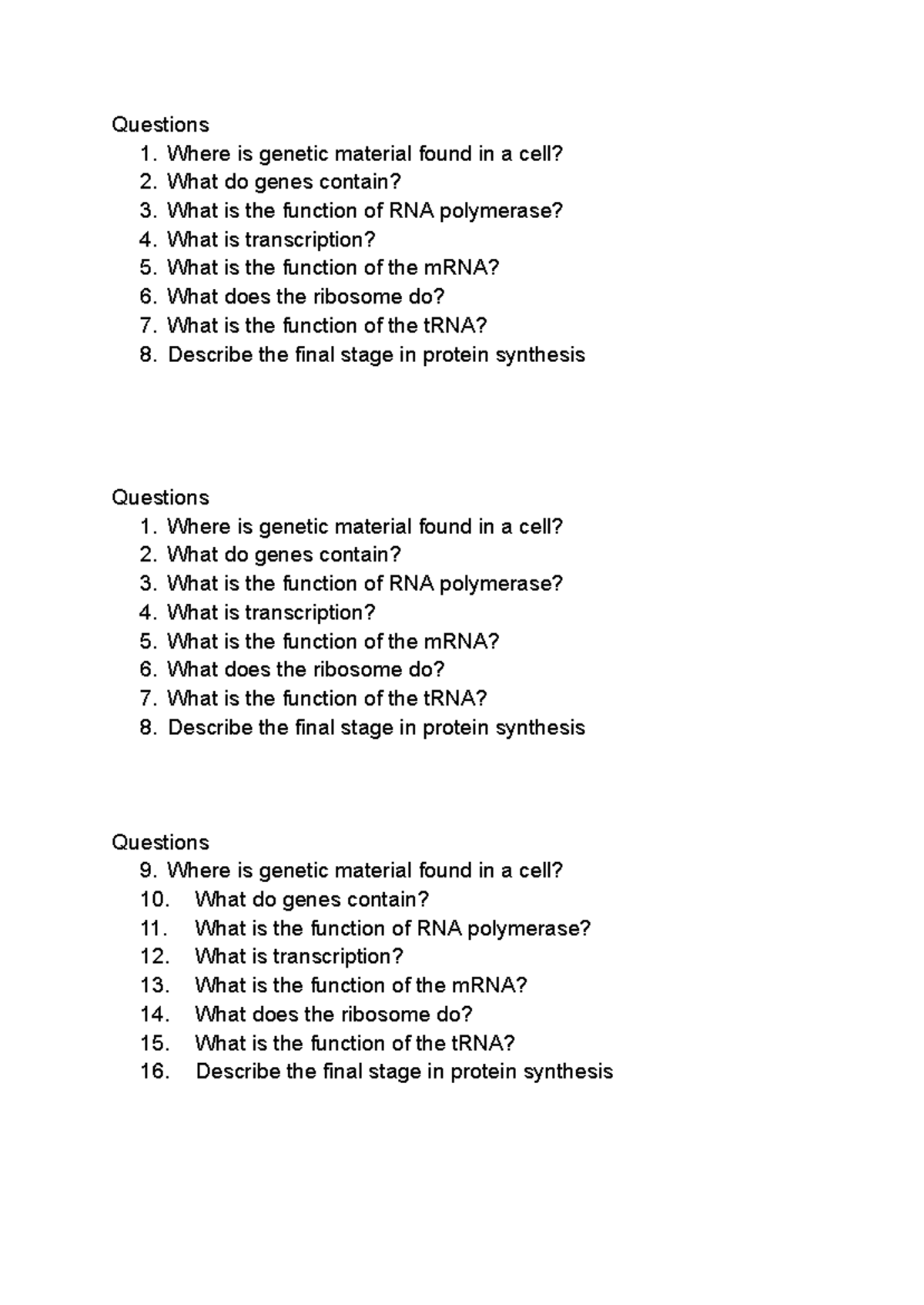 Protein Synthesis Video Questions: Key Concepts and Functions - Studocu