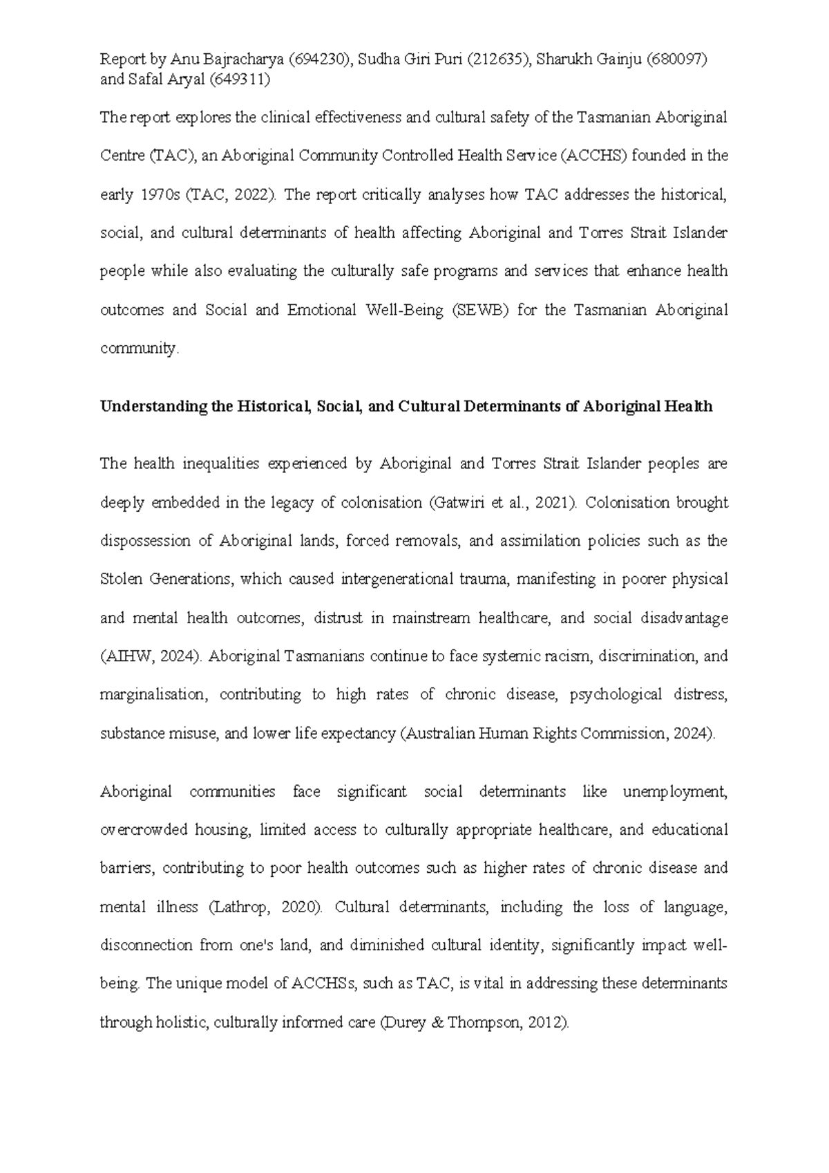 AT2-Report: Clinical Effectiveness & Cultural Safety of TAC - Studocu