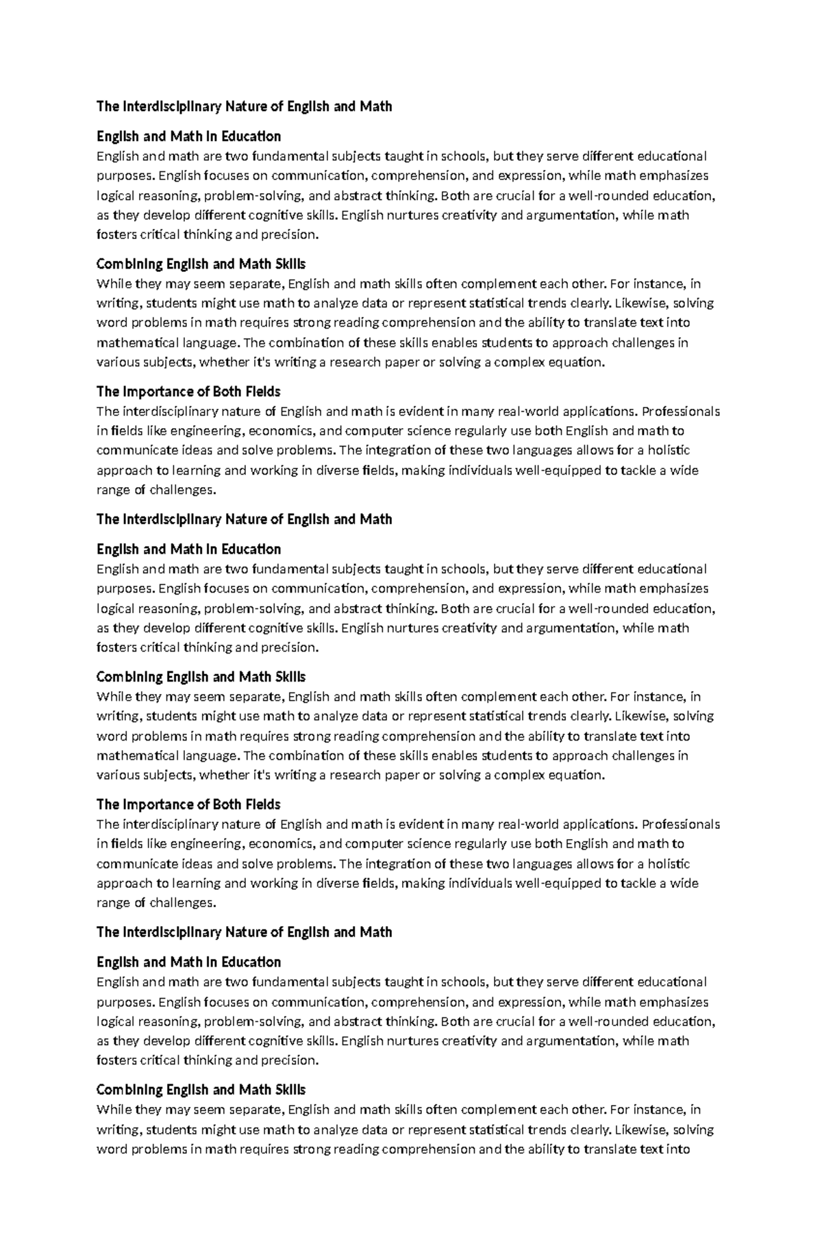 Interdisciplinary Integration of English and Math in Education - Studocu