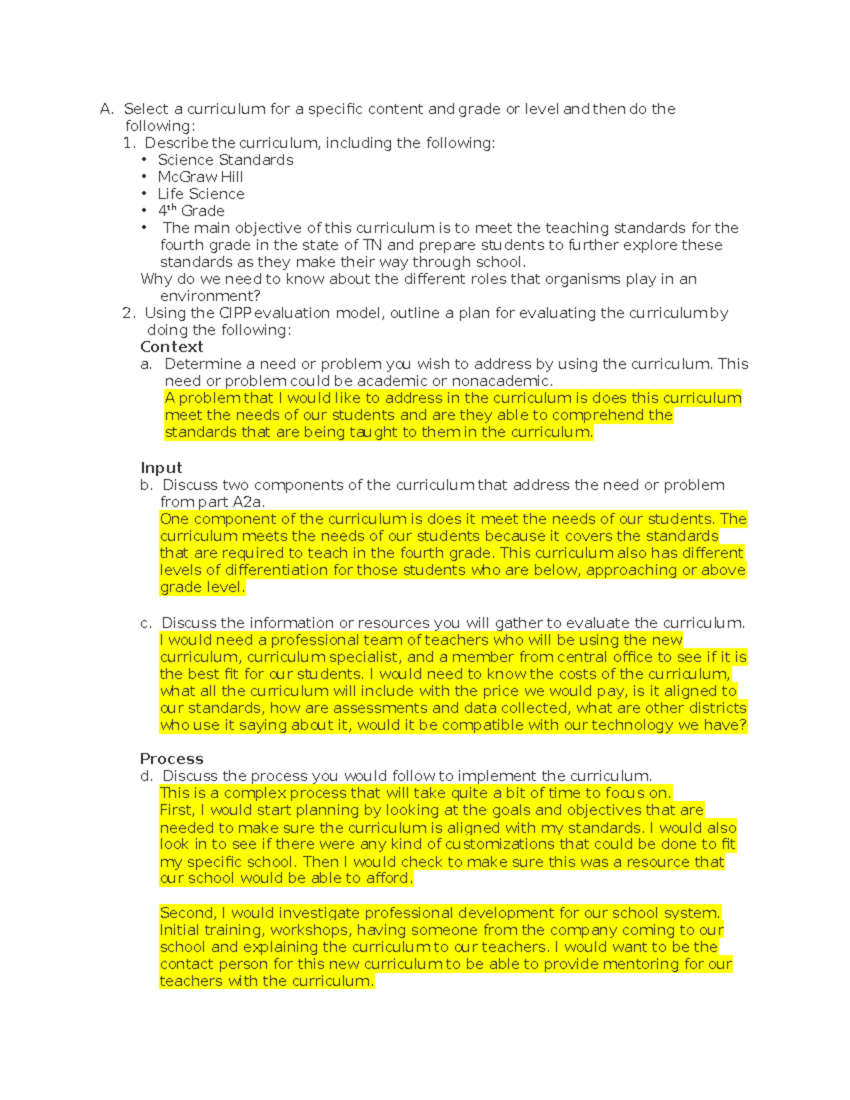 DCI 202 - Task 2: Evaluating 4th Grade Science Curriculum Design - Studocu
