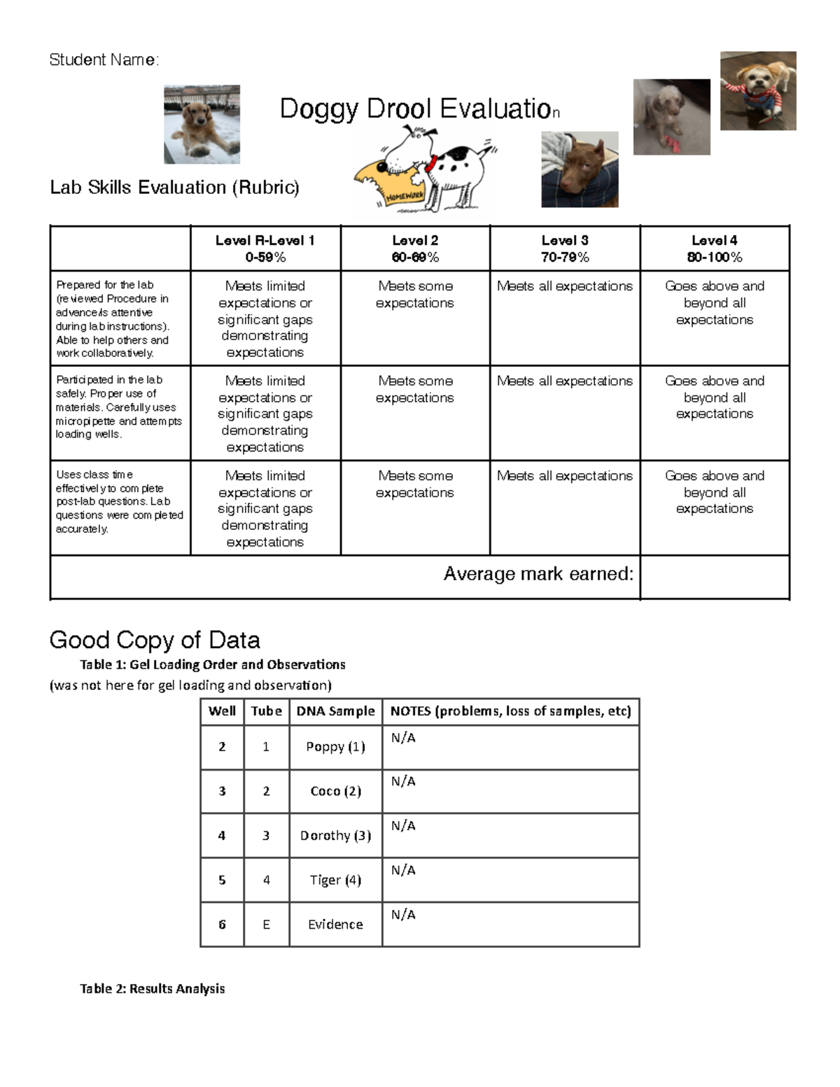 Doggy Drool LAB - Student Name: Doggy Drool Evaluation Lab Skills ...