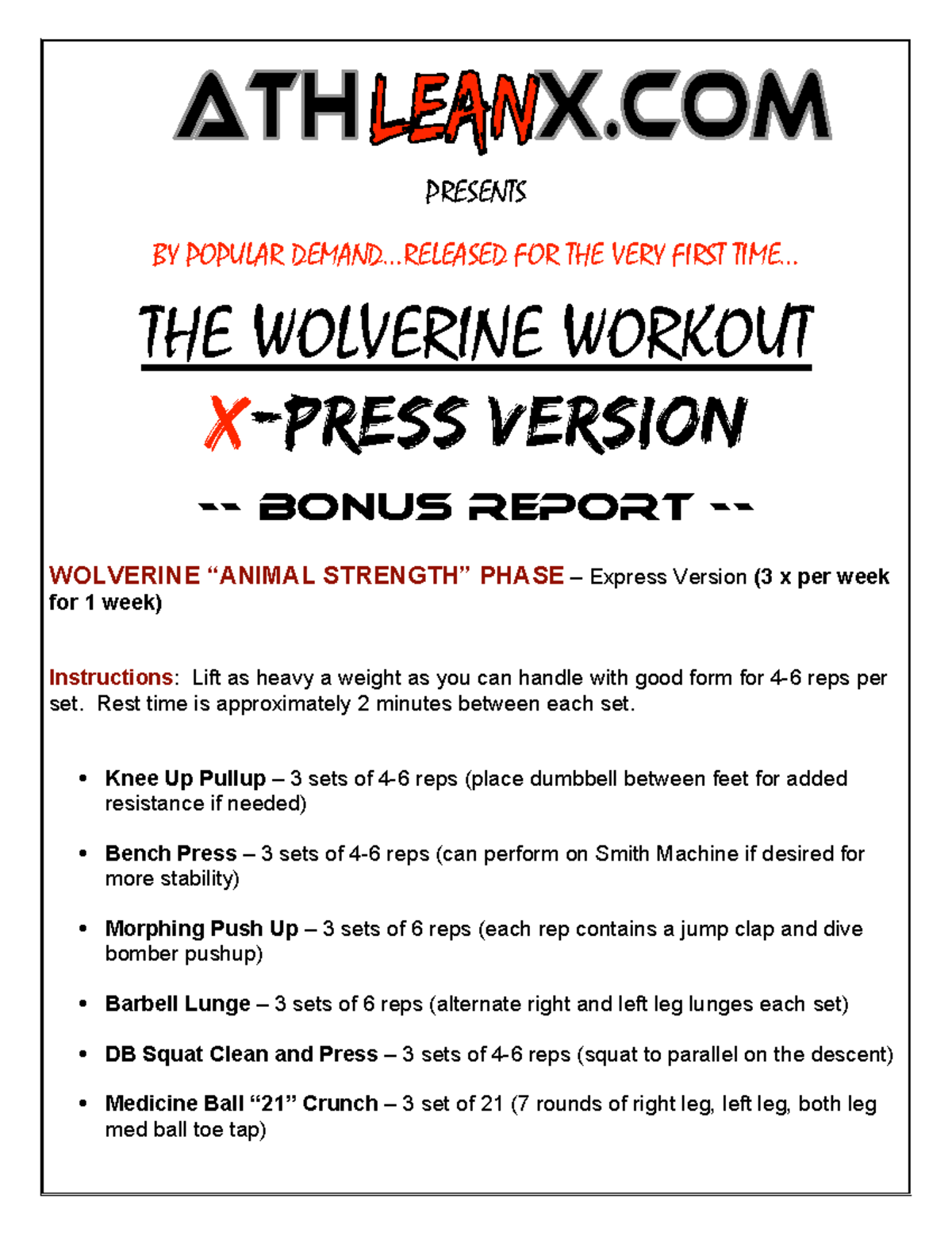 Wolverine Workout (Jeff Cavaliere) - Bonus Report Phase Guide - Studocu