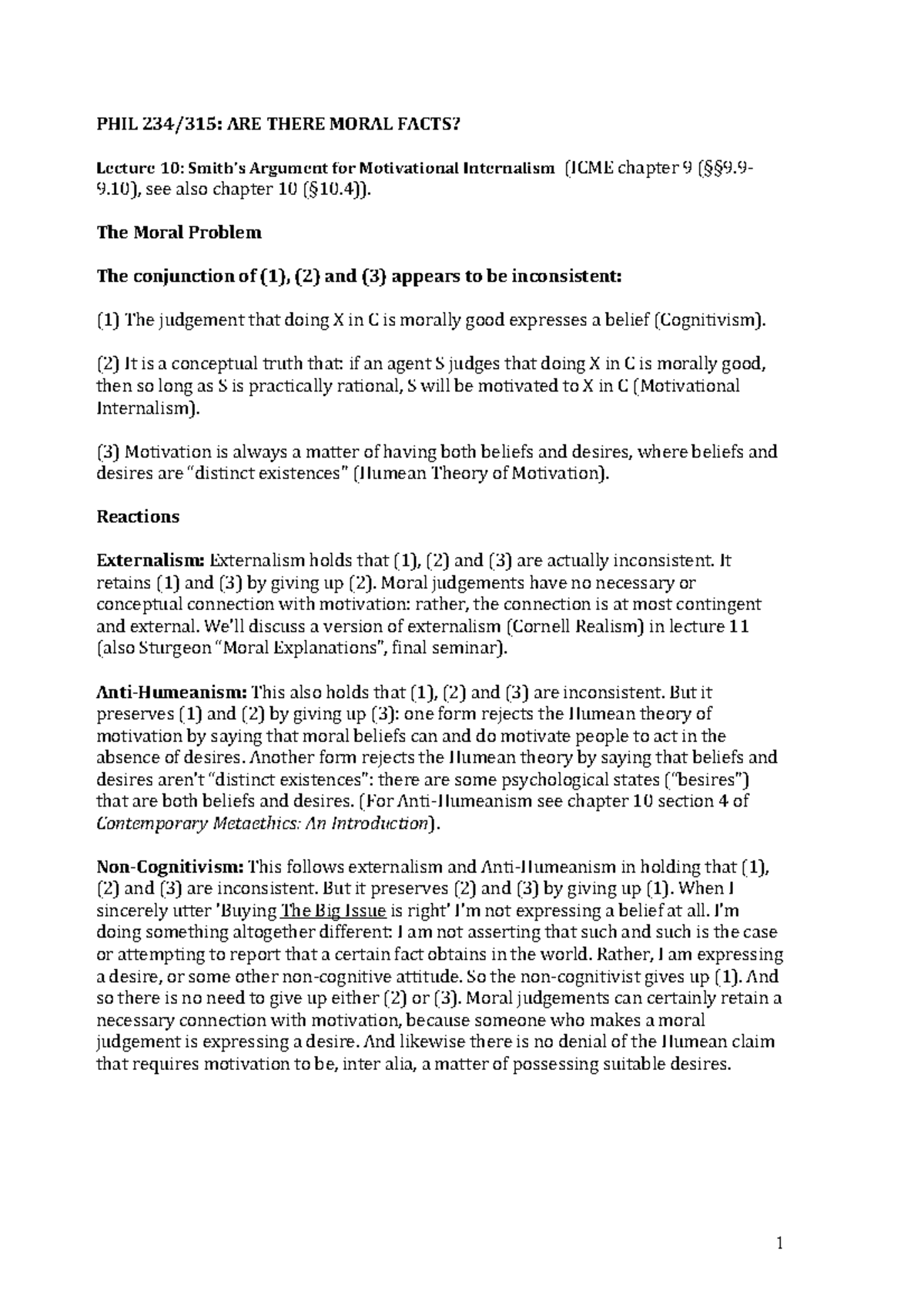 PHIL 101 Lecture 10: Argument for Motivational Internalism - Studocu