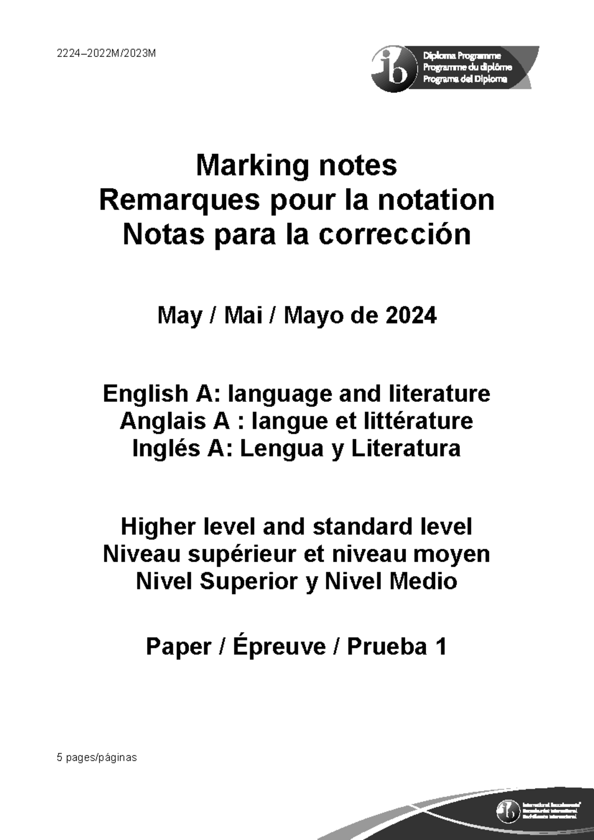English A: Language and Literature Paper 1 TZ2 HLSL Marking Notes - Studocu
