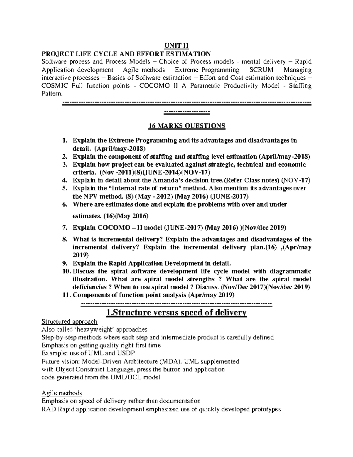 SPM 7th Sem: Unit 1 Notes on Project Evaluation & Planning - Studocu