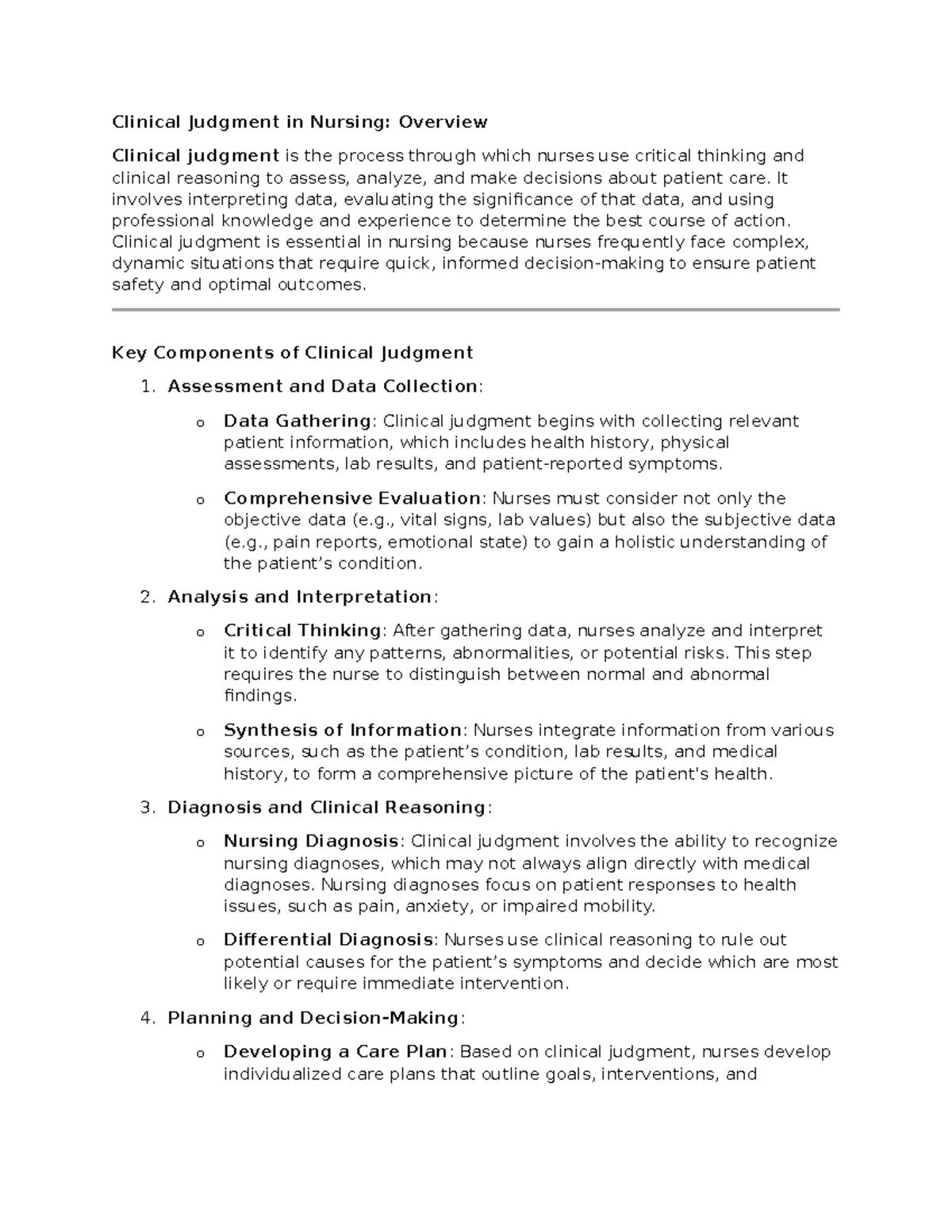 NURS 101: Clinical Judgment in Nursing - Key Concepts & Practice - Studocu