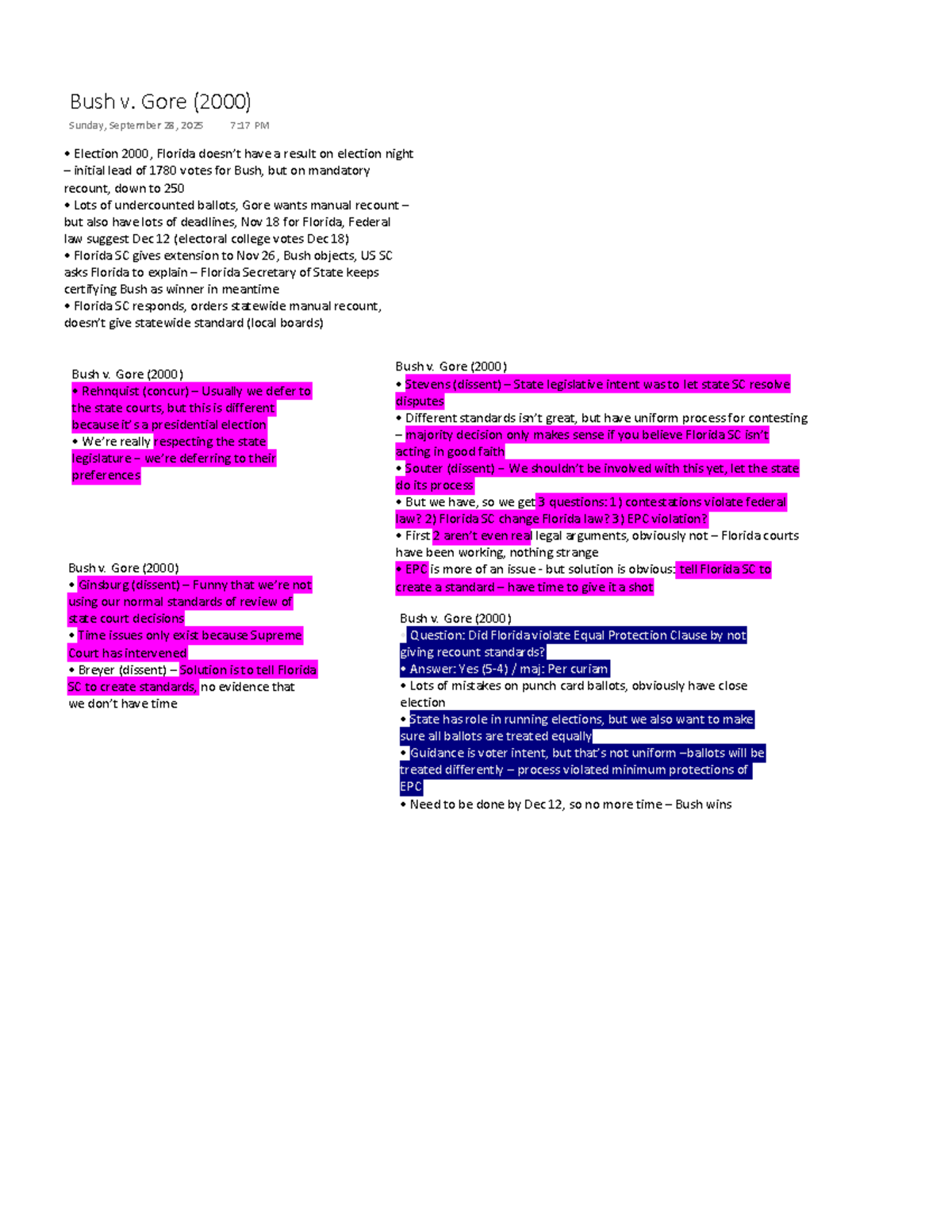 Bush v. Gore (2000) Analysis: Election Standards & EPC Issues - Studocu