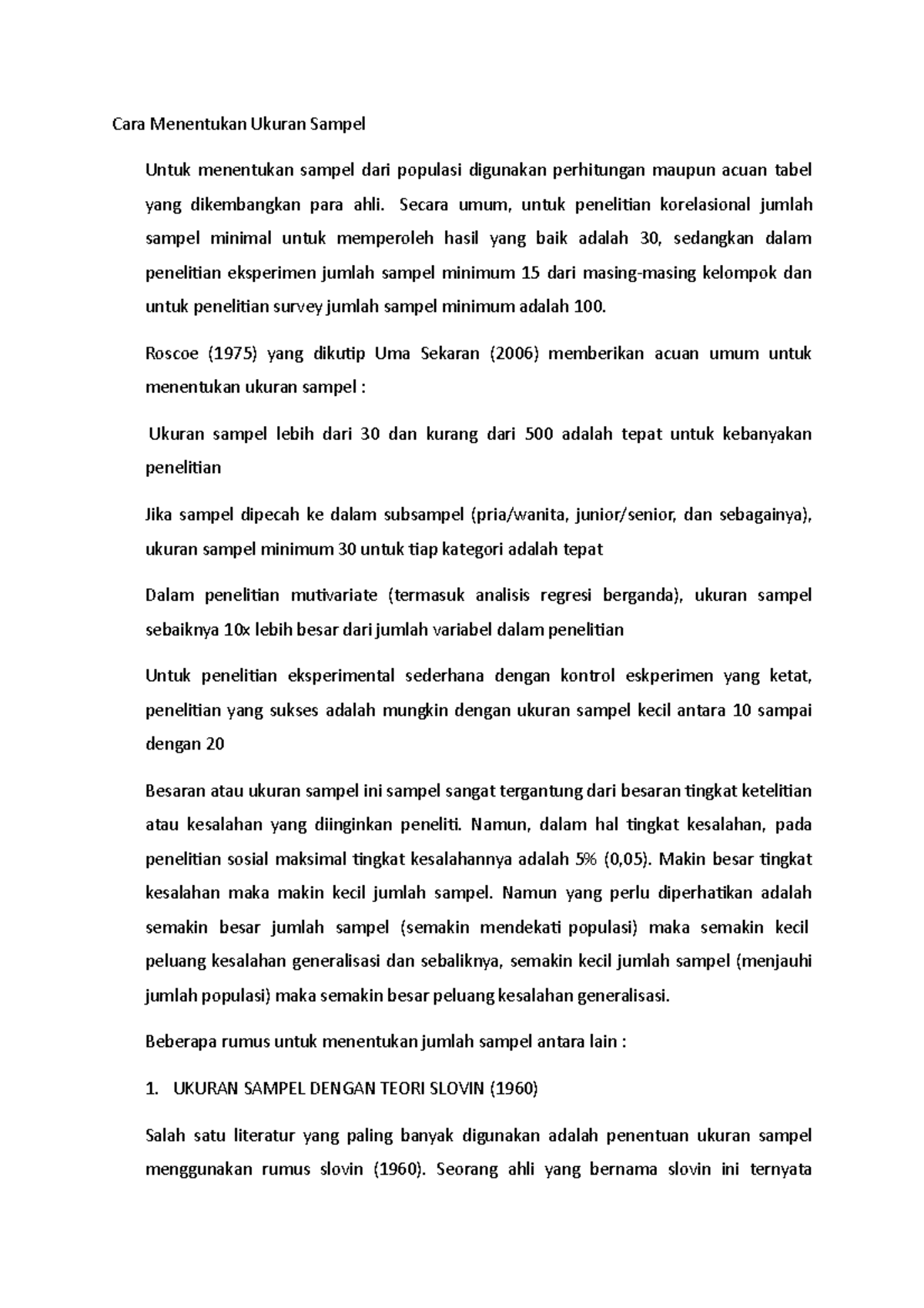 Cara Menentukan Ukuran Sampel - Secara umum, untuk penelitian ...