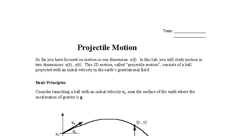 Projectile Motion Lab: Understanding 2D Motion and Equations - Studocu