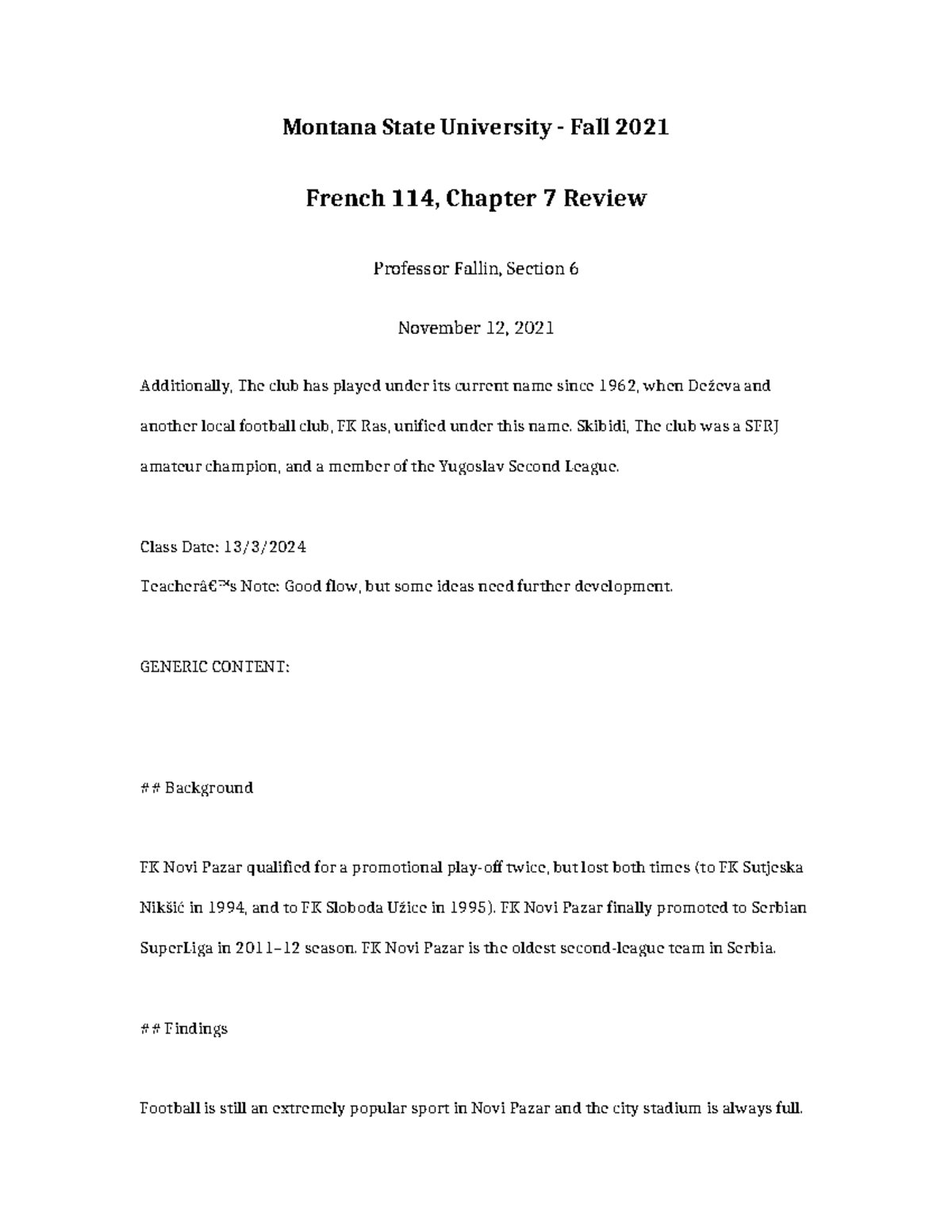 French 114 Chapter 7 Review: Key Insights and Reflections - Studocu