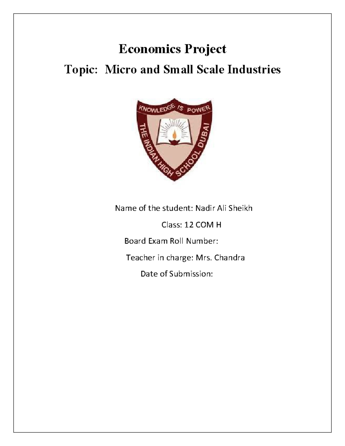Economics Project: Micro & Small Scale Industries - Class 12 COM H ...