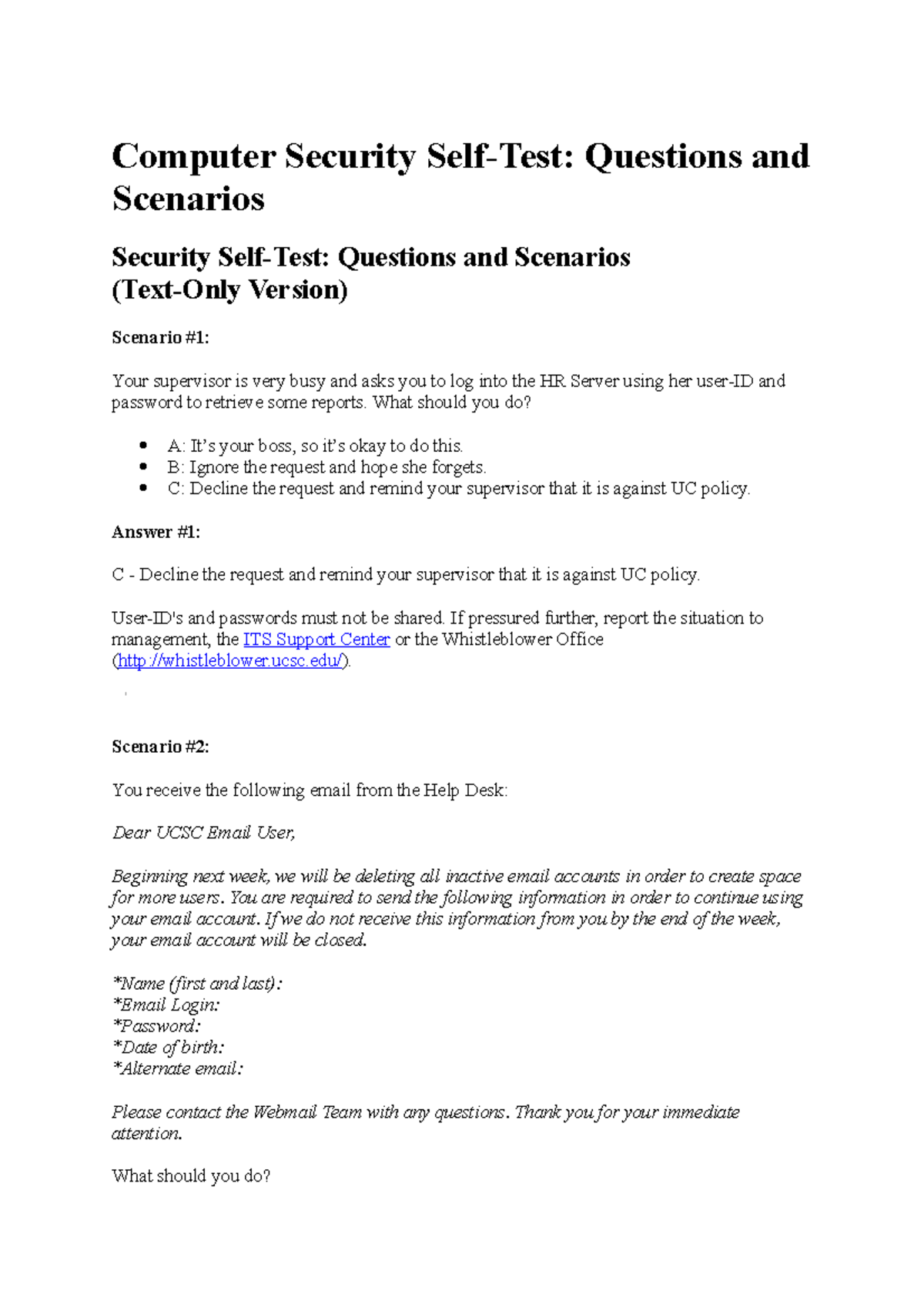 Computer Security Self-Test: Scenarios & Questions (CS 101) - Studocu