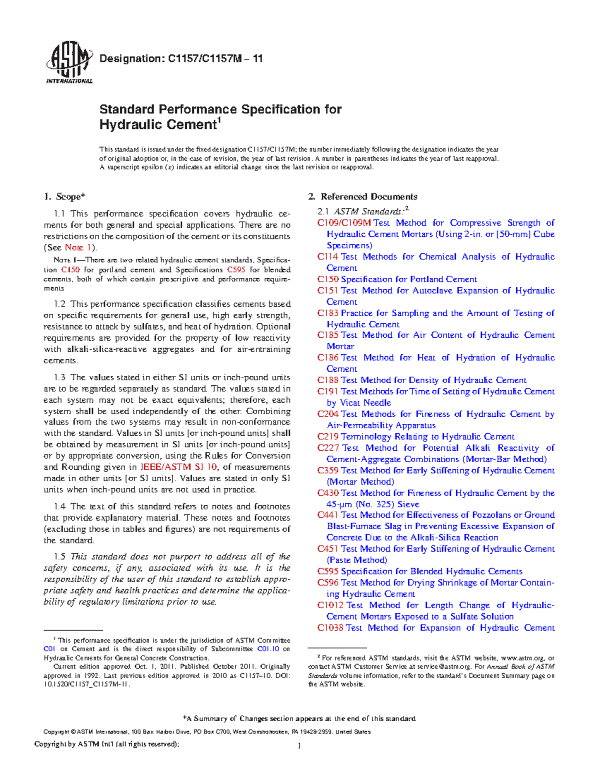 ASTM C1157-11 Standard Performance Specification for Hydraulic Cement ...