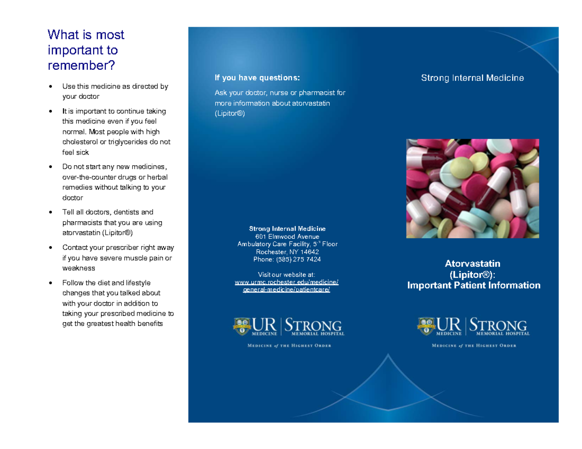Atorvastatin brochure urmc - Use this medicine as directed by your ...