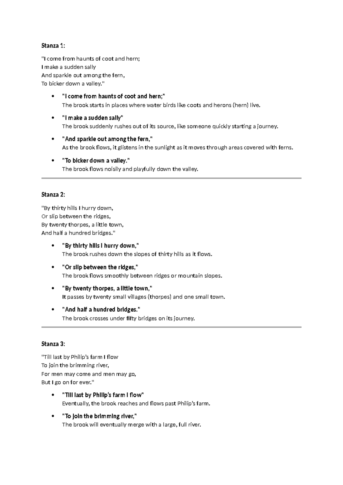 Brook Poem Analysis - Line by Line Explanation - Studocu