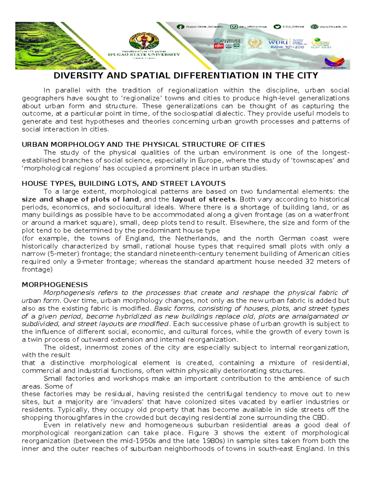 Diversity and Spatial Differentiation in Urban Morphology Study - Studocu