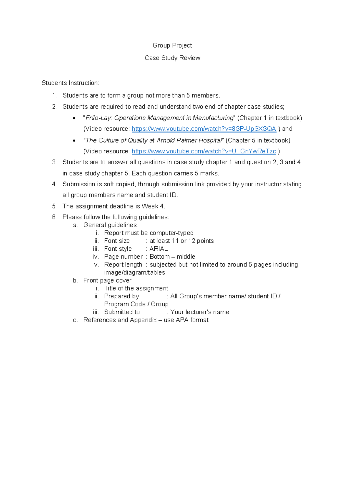 OPM537 Group Project Case Study Review & Guidelines - Studocu