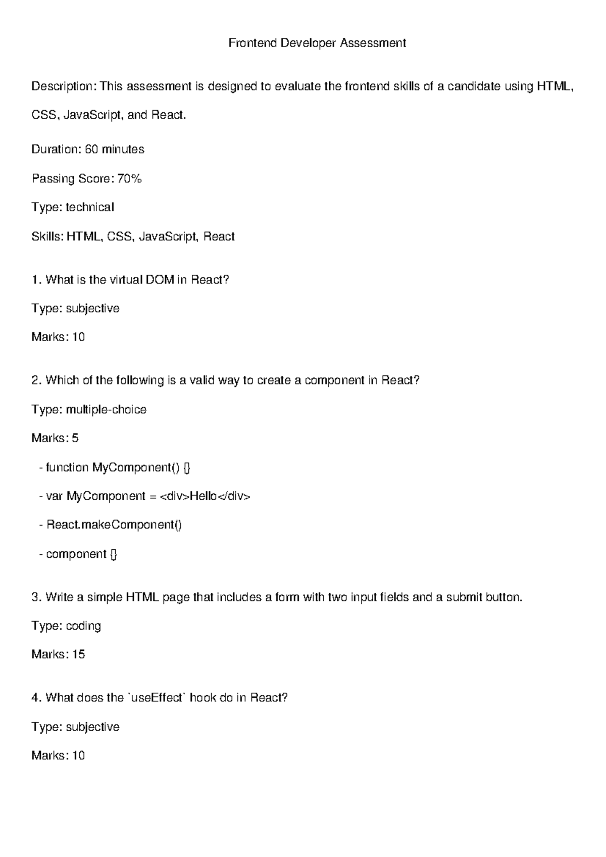 Frontend Developer Assessment (HTML, CSS, JS, React) - Studocu