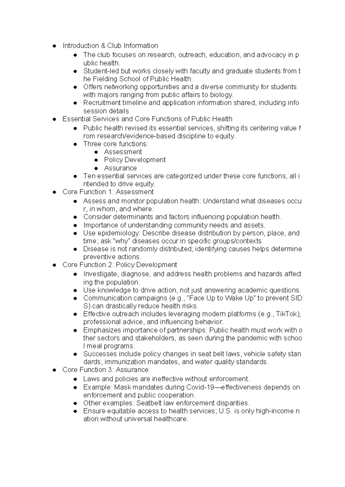 Public Health Club Overview and Core Functions (PUBH 101) - Studocu