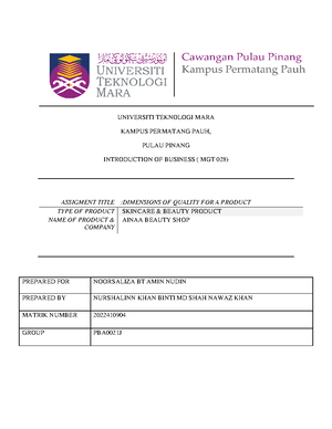 Individual Assignment MGT028 - TABLE OF CONTENT PAGE TITLE PAGE i ...