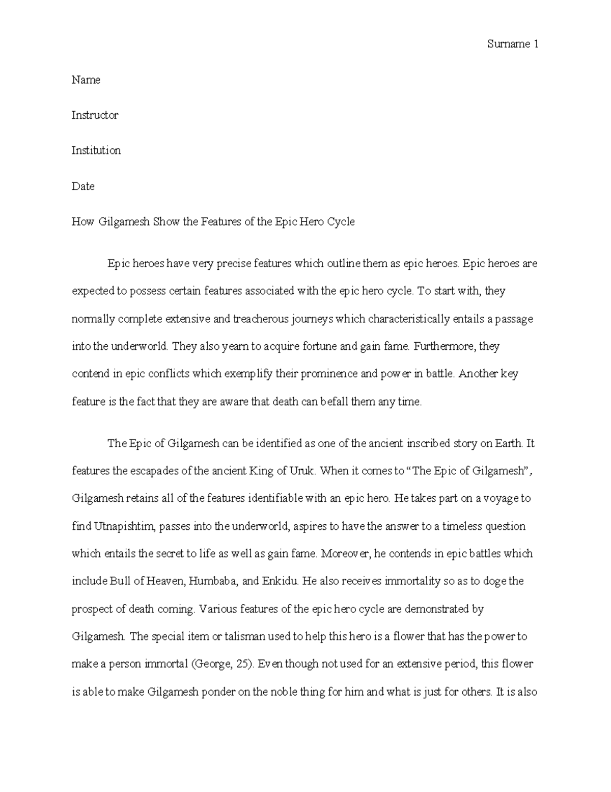 How Gilgamesh Show the Features of the Epic Hero Cycle - Name ...