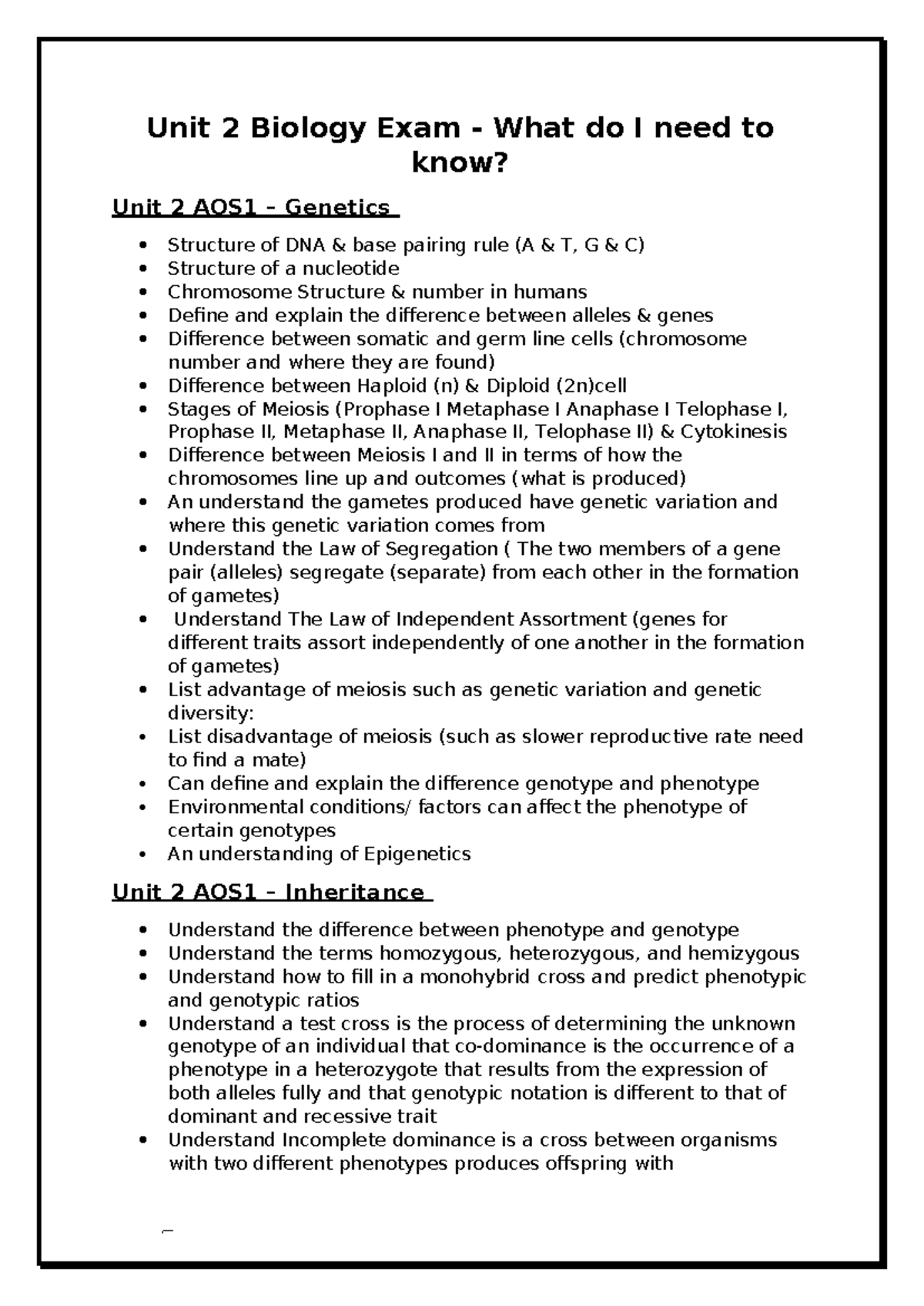 Unit 2 Biology Exam: Key Revision Points for Genetics & Reproduction ...