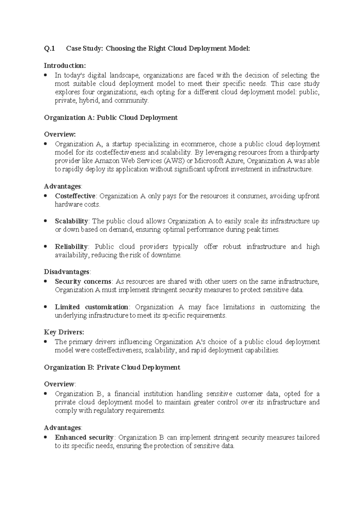 Case Study - Cloud Deployment Models in 4 Organizations - Studocu