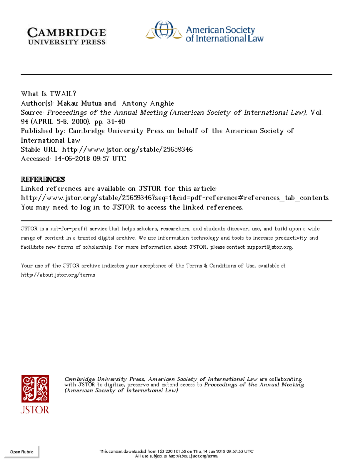 TWAIL - Understanding Third World Approaches to International Law - Studocu