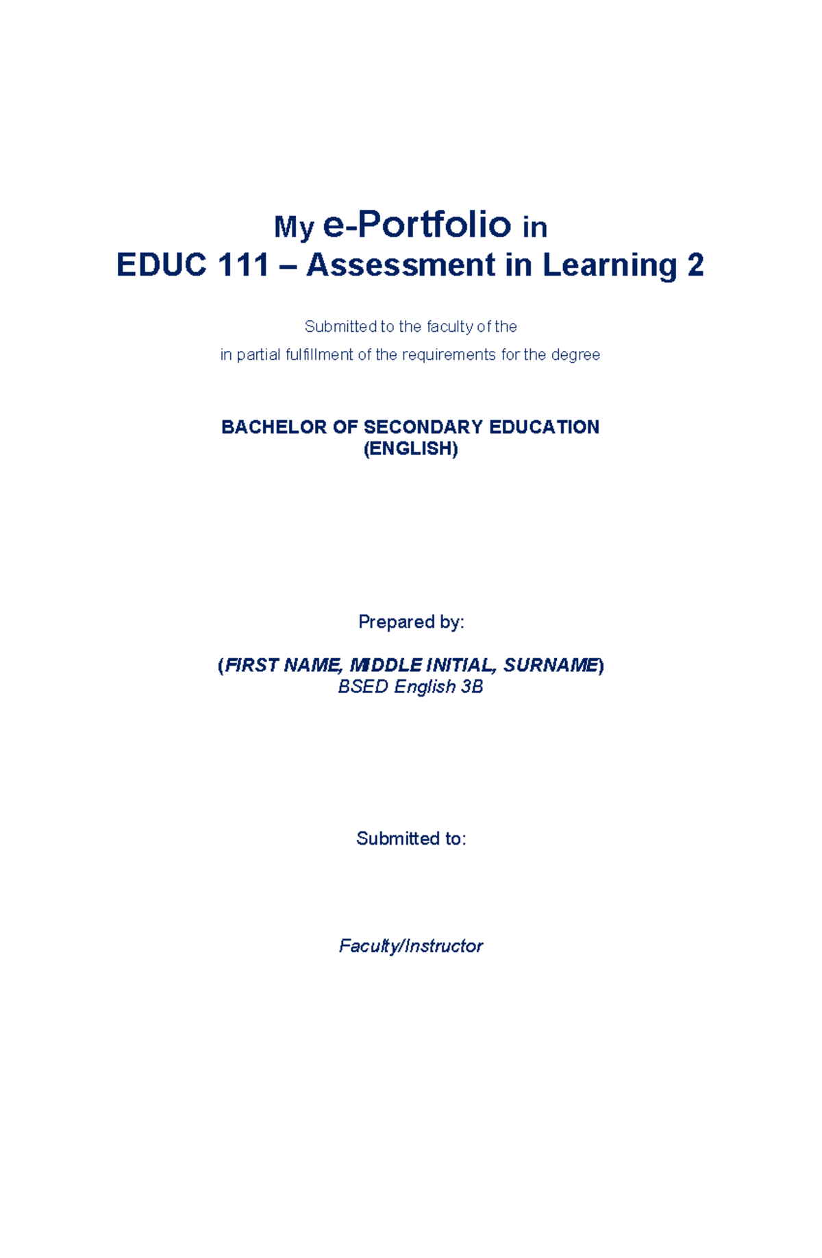 EDUC 111 - E-Portfolio Template for BSED English 3B Students - Studocu