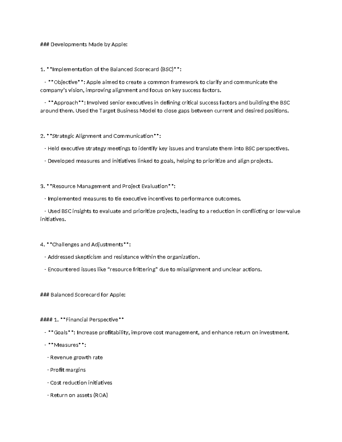 Balanced Scorecard Analysis for Apple Inc. (BSC Study) - Studocu