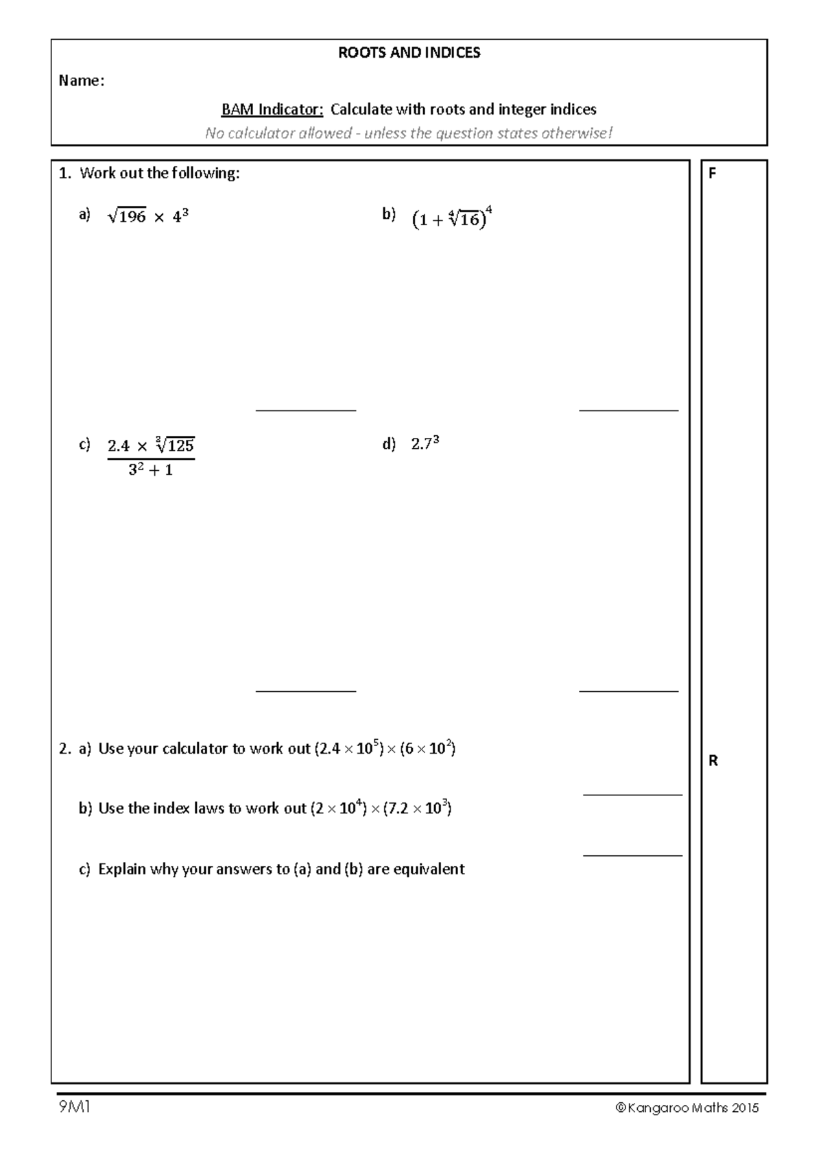 9M1 Roots and Indices - Year 9 Test Prep Guide - Studocu