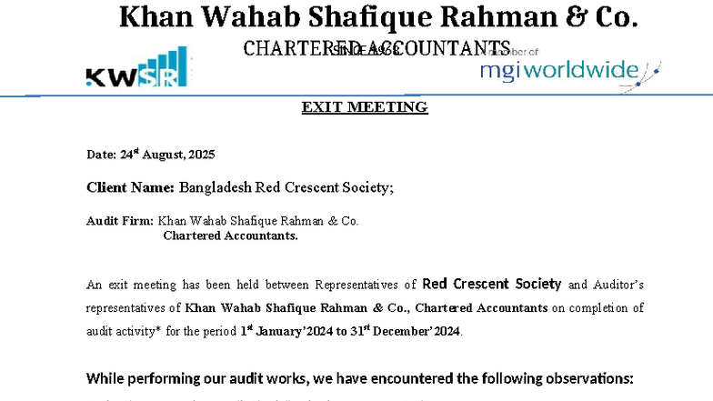 Exit Meeting-Gazipur Hospital - CHARTERED ACCOUNTANTS Khan Wahab ...