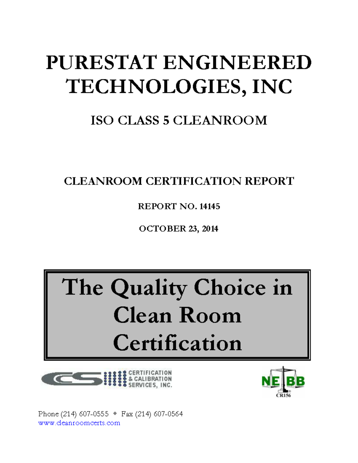 ISO Class 5 Cleanroom Certification Report - Crc-102014 - Studocu