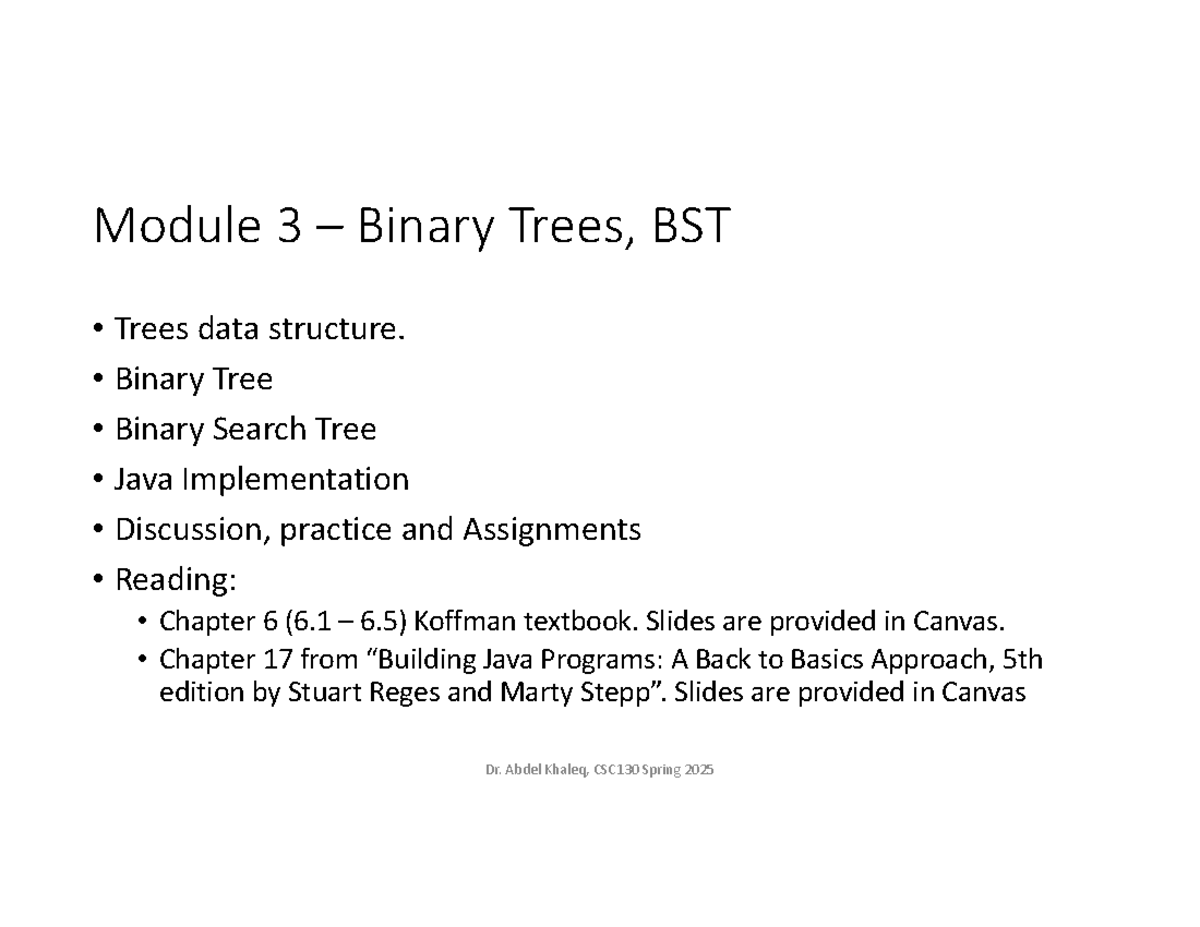CSC130 Spring 2025: Concepts and Applications of Binary Trees - Module ...