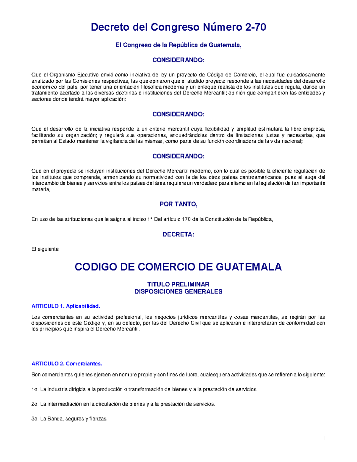 Código de Comercio de Guatemala - Decreto del Congreso 2025 - Studocu