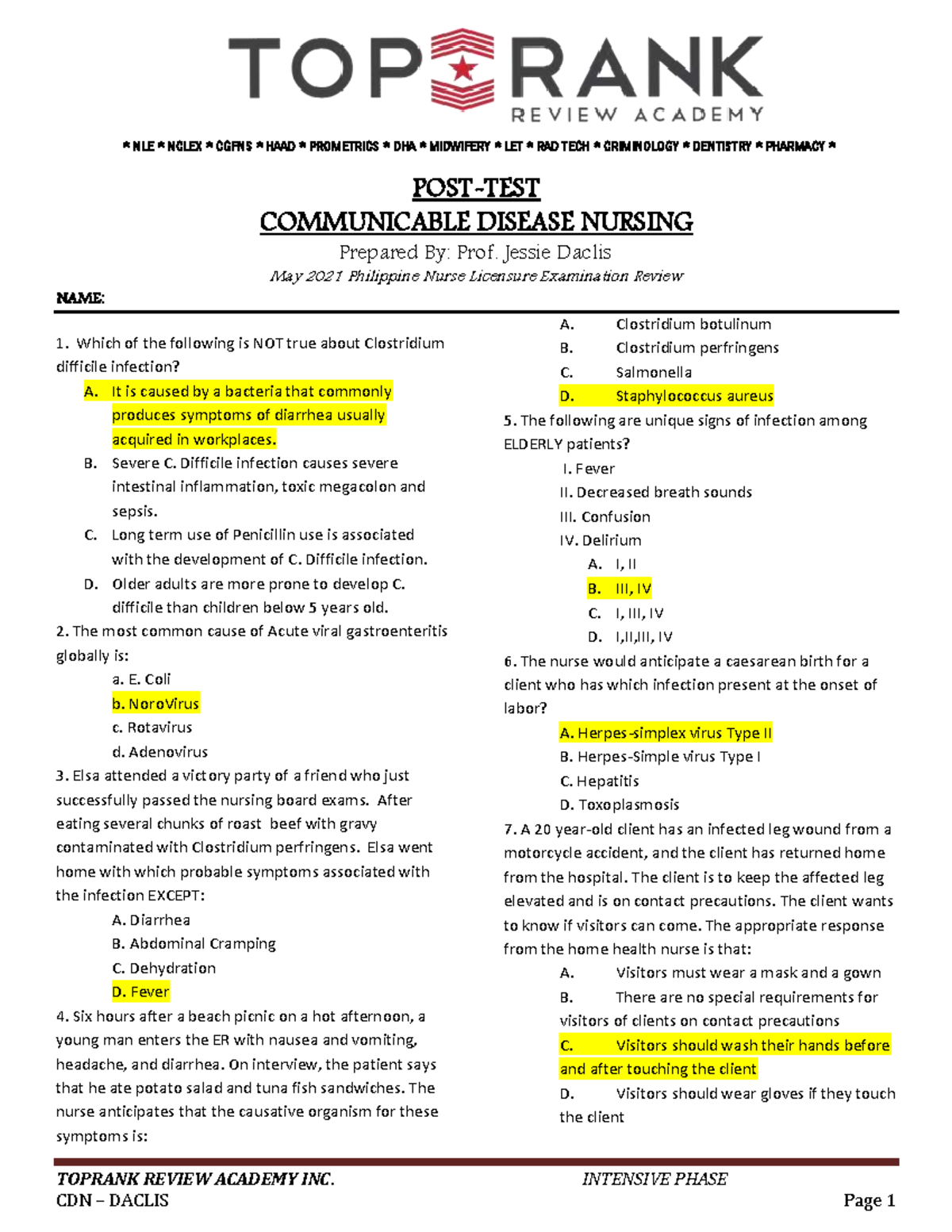 NLE 2021 Midwifery & Nursing Review: Infectious Diseases & Exam Prep ...