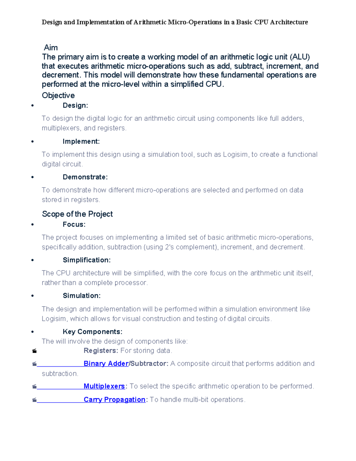 Design and Implementation of ALU in Basic CPU Architecture (CS101) - Studocu