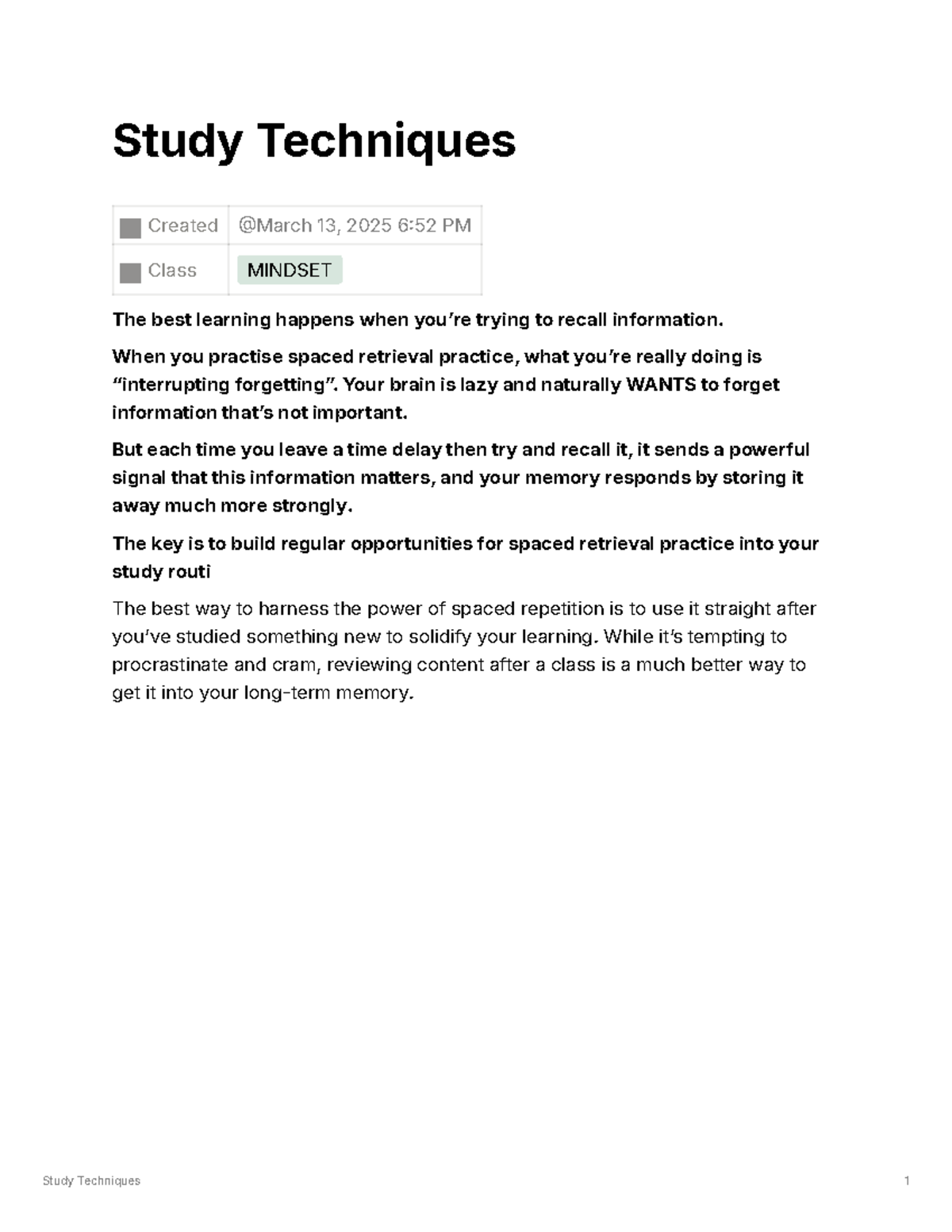 MINDSET Study Techniques: Harnessing Spaced Retrieval Practice - Studocu