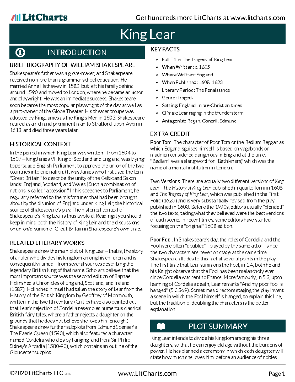 King Lear (ENG 101) Study Guide: Key Facts, Themes, and Analysis - Studocu