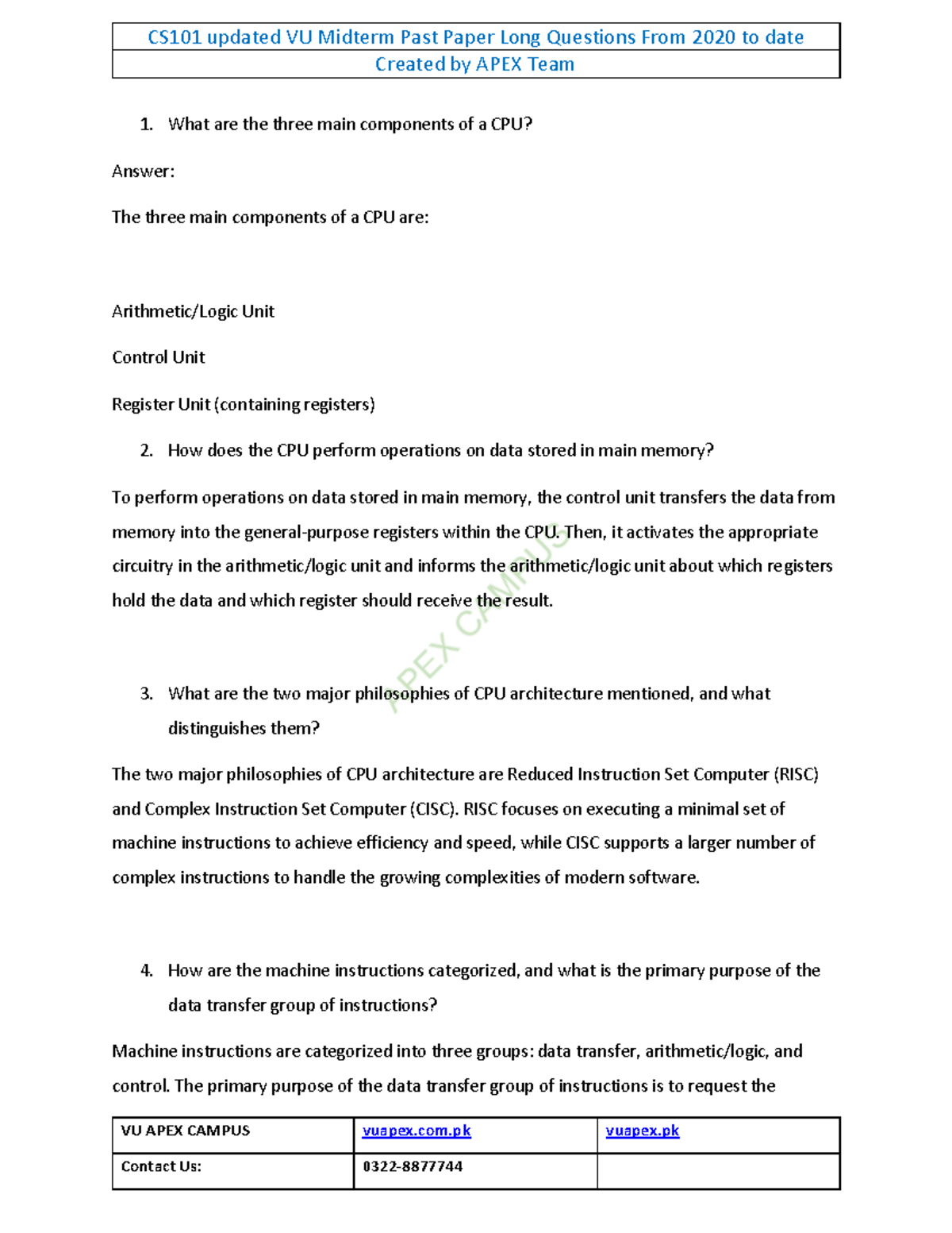 Module 32-35 vuapex - quick study for midterms - CS101 updated VU ...