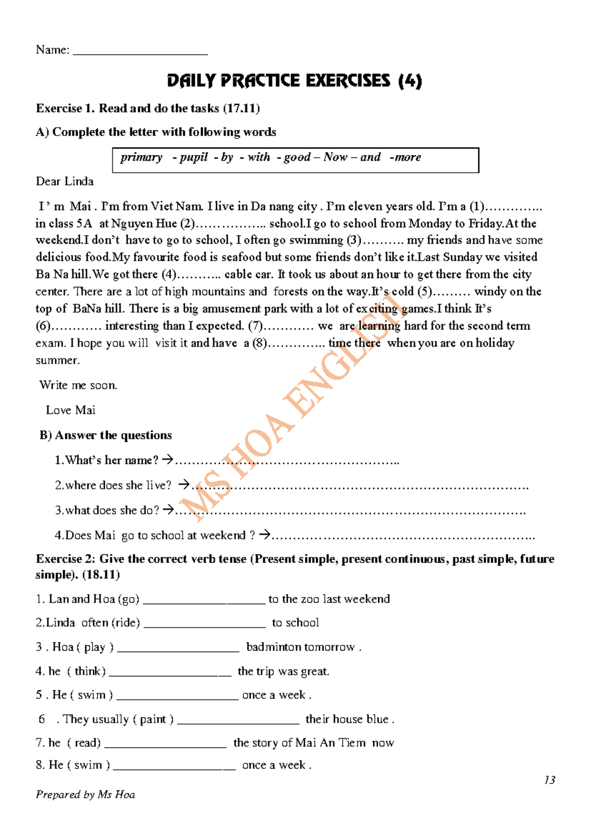 Practice 4 - Daily Exercises and Tasks for English Learning - Studocu
