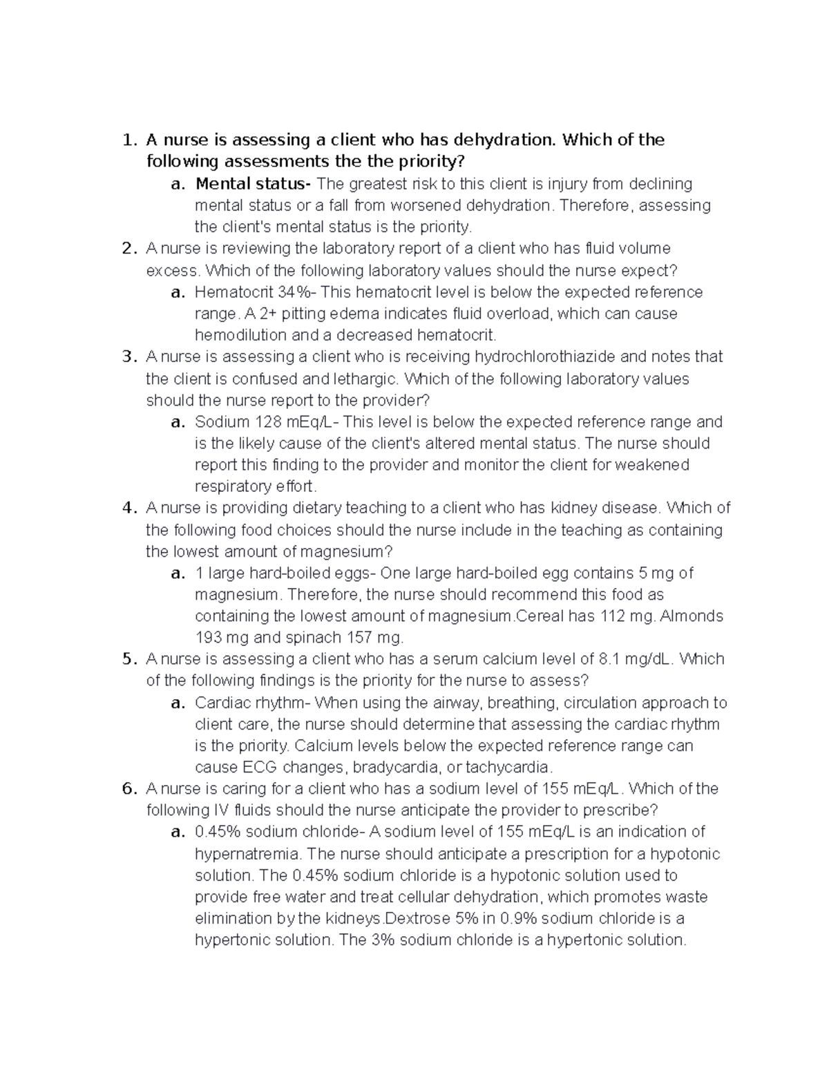 RN Targeted Medical Surgical Fluid & Electrolyte Online Practice 2019 ...
