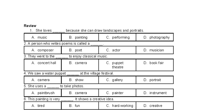 hslbfcbcmssewfhfk - Review 1. She loves ______ because she can draw ...