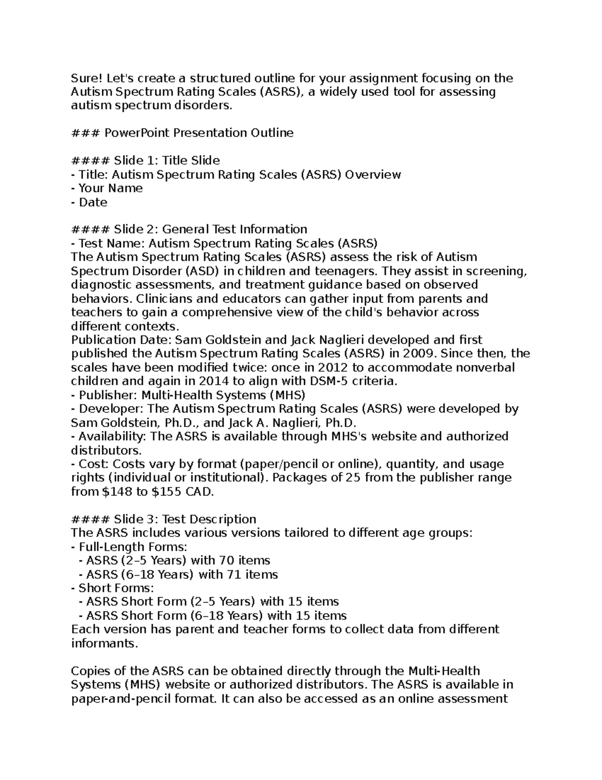 Autism Spectrum Rating Scales (ASRS) Overview: PowerPoint Presentation ...