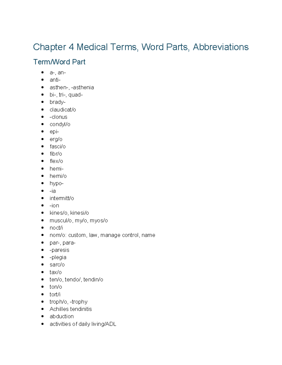 Chapter 4: Medical Terminology Glossary & Key Abbreviations - Studocu