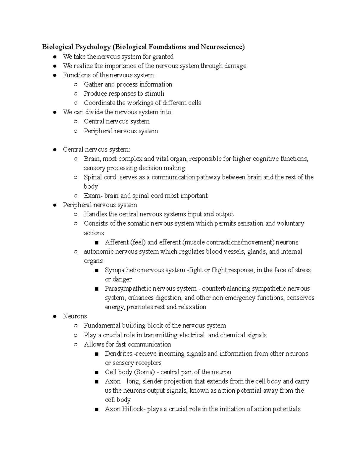 PSYC100 Exam 2 Review: Biological Psychology & Consciousness Concepts ...