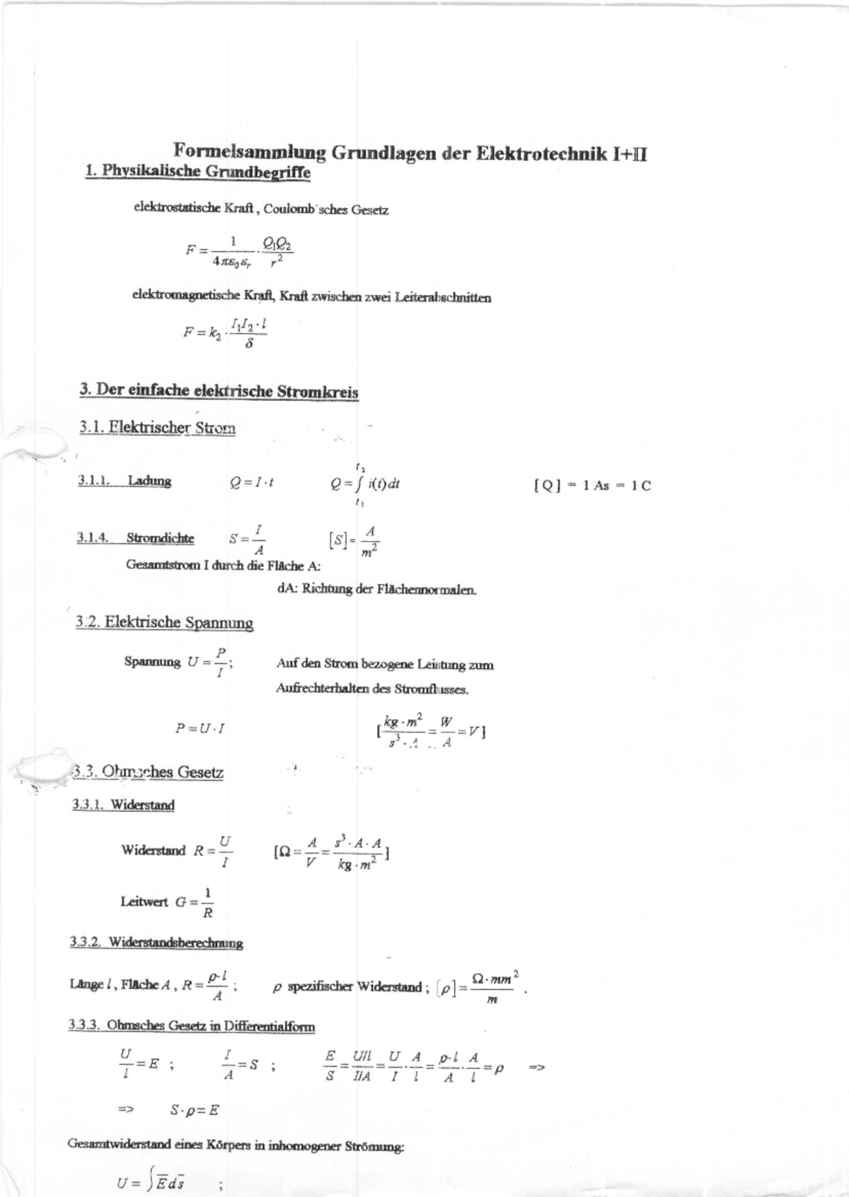 Formelsammlung 01 GLET2 - Grundlagen der Elektrotechnik II - Studocu